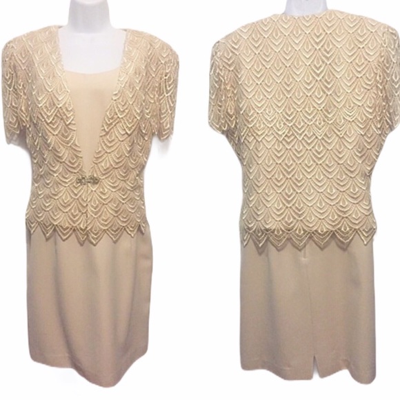 Cachet | Dresses | Cachet Special Occasion Beige Dress W Jacket | Poshmark